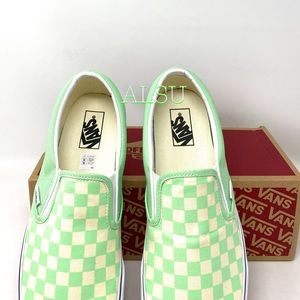 Vans | Shoes | Vans Classic Slip On Checkerboard Green Mens | Poshmark